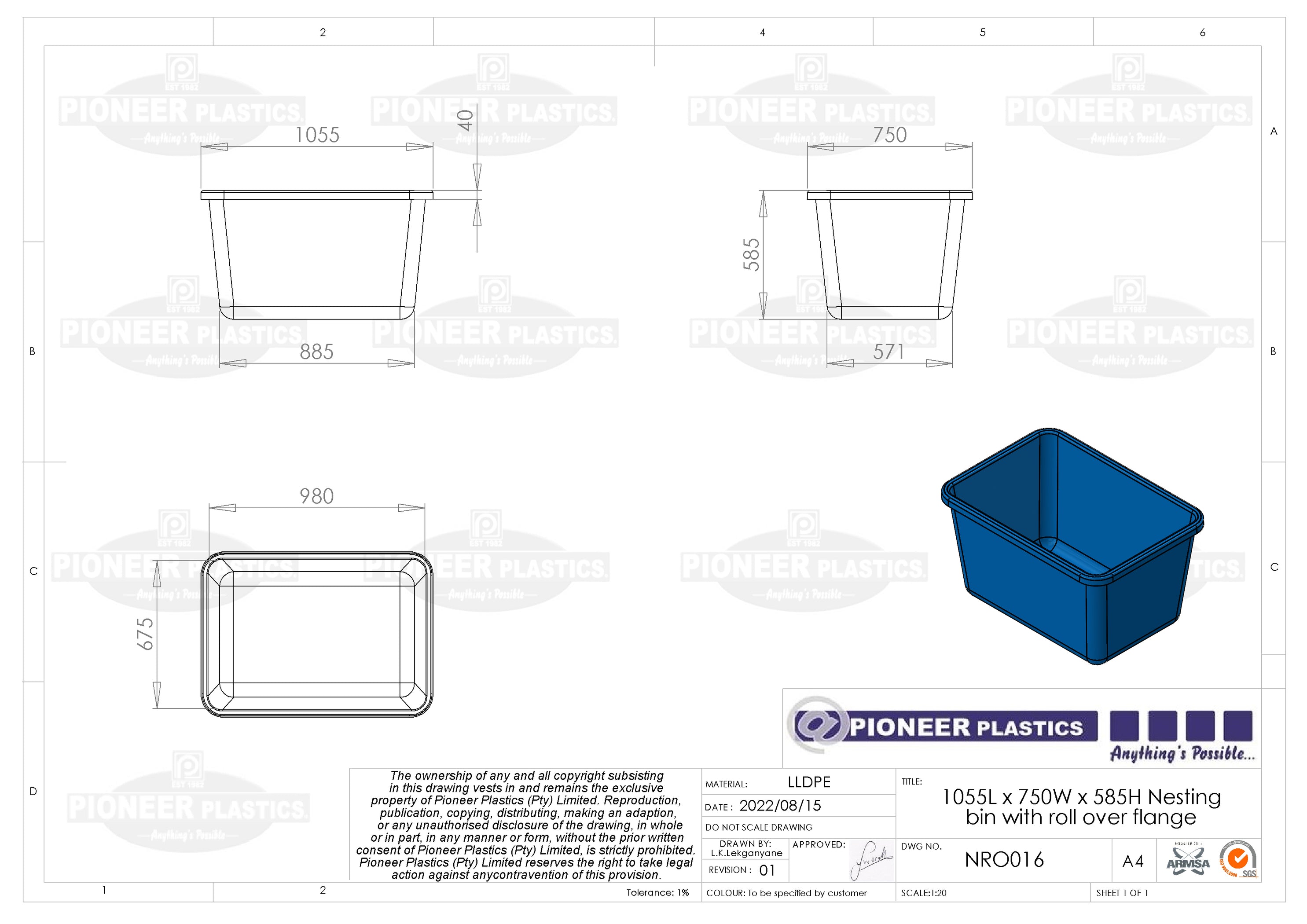 Plastic Nesting Bin With Roll Over Flange (NRO) — Pioneer Plastics